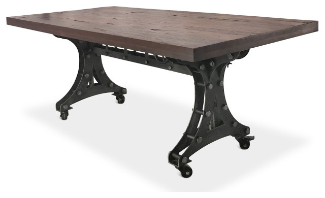 Longeron Industrial Dining Table - Adjustable - Casters - Rustic ...