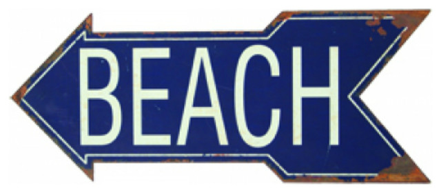 Beach Directional Arrow Tin Sign 18.5 Inch Wall Plaque - Beach Style ...