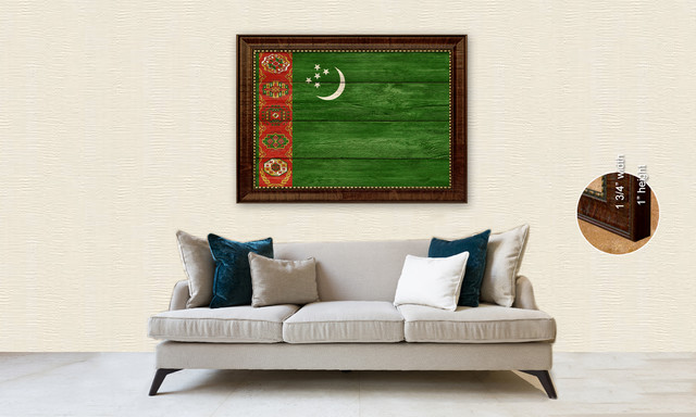 Turkmenistan Country Textured Flag Print With Brown Gold Frame, 15" x ...