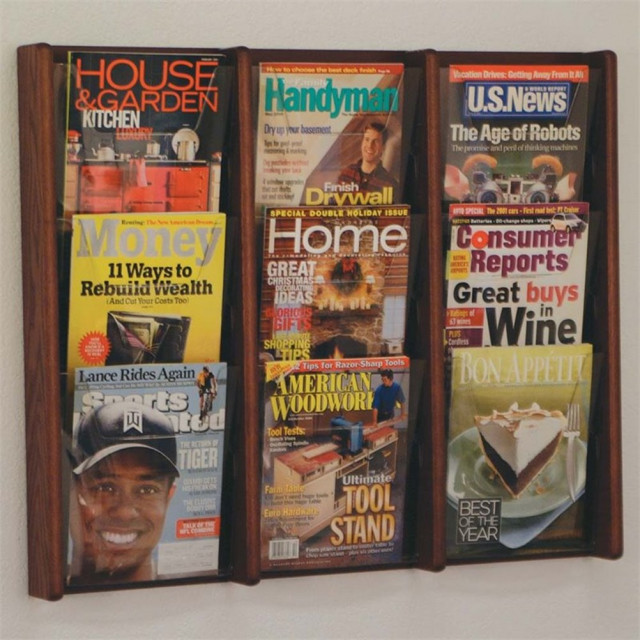 Wooden Mallet Stance 9 Pocket Wall Mounted Magazine Rack in Mahogany ...