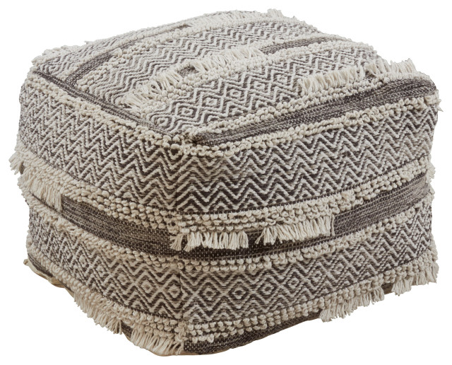 Cotton Floor Pouf With Textured Handwoven Design, 20"x20"x14" - Scandinavian - Floor Pillows And ...