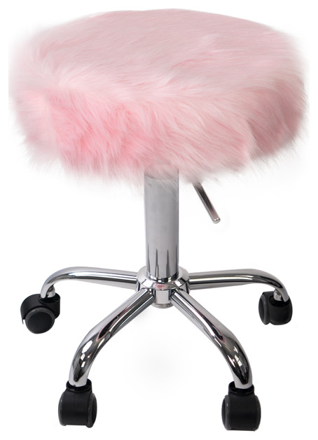 Momo Faux Fur Vanity Stool Accent Chair - Contemporary - Vanity Stools ...