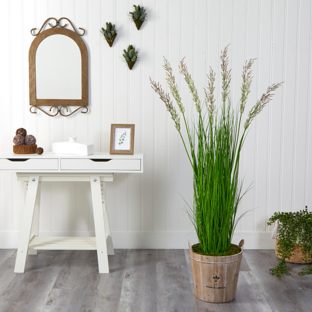 64" Wheat Grass Artificial Plant, Farmhouse Planter - Modern ...