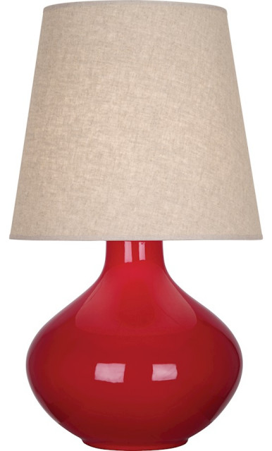 Robert Abbey June 1 Lt Table Lamp, Ruby Red Glazed Ceramic, Buff Linen ...