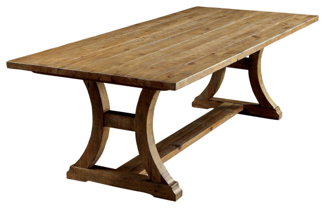Rustic Dining Table, Trestle Base With Curved Side Panels & Rectangular ...