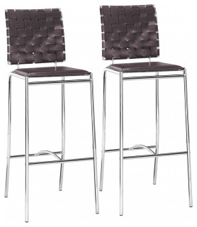 Set of Two Brown Faux Leather and Steel Modern Basket Weave Bar Chairs ...