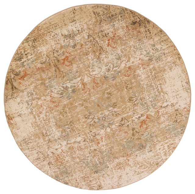Heritage 9351 Champagne Damask Rug, 7'7"x7'7" Round - Contemporary ...