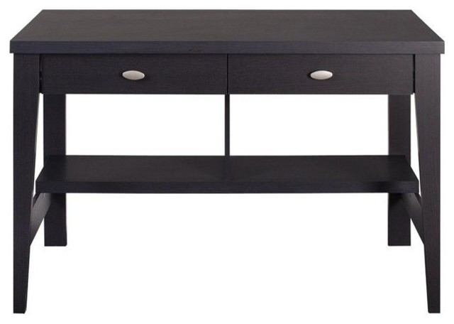 Atlin Designs 2-Drawer Engineered Wood Desk with Lower Shelves in Dark ...