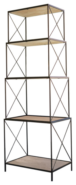 Stackable Four Tiered Metal And Wood Shelving Unit - Industrial ...
