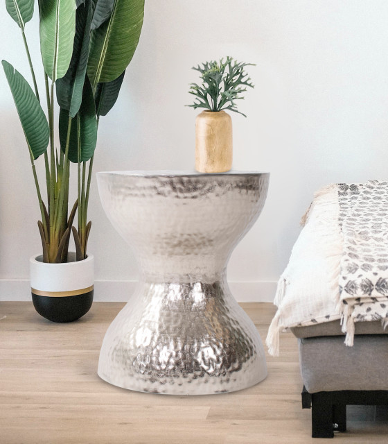 The Espen Silver Hourglass Stool/Side Table - Contemporary - Side ...