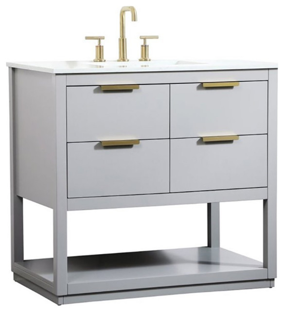 Elegant Decor Larkin 36" Solid Wood MDF Single Bathroom Vanity in Gray ...