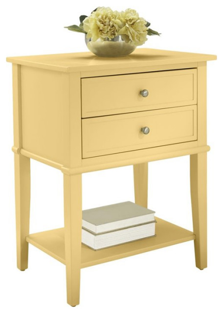 Bowery Hill 2 Drawer Wooden Accent Table in Yellow - Transitional ...