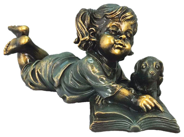 15" Girl and Pup Reading - Traditional - Garden Statues And Yard Art ...