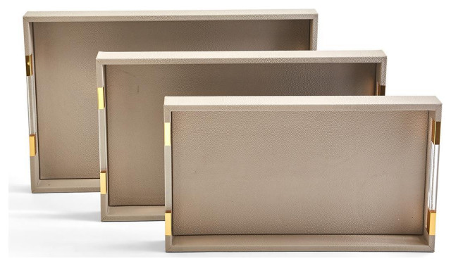 Two's Company Taupe Set of 3 Decorative Rectangle Tray with Acrylic ...