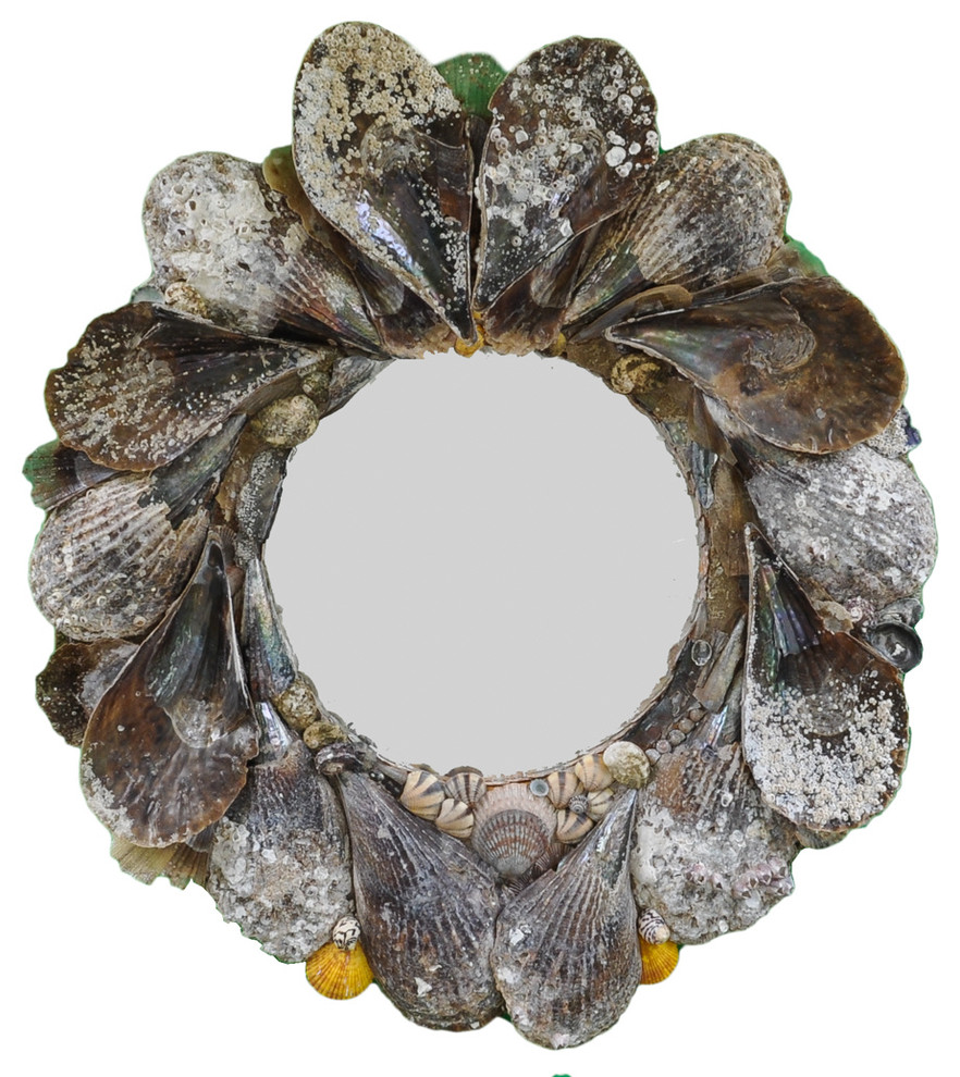Large Round Penshell Sea Shell Mirror - Beach Style - Wall Mirrors - by ...