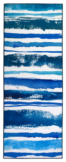 Striped Blue Rug Teal Ocean Themed Rug Waves Indoor Area Rug , 21"x54 ...