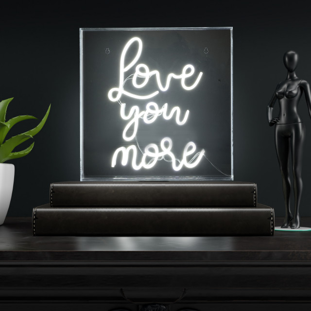 Love You More 15" Square Acrylic Box USB Operated LED Neon Light, White ...