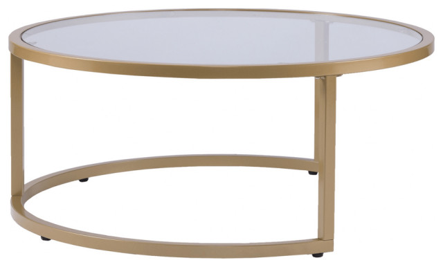 Set of Two Gold Glass Round Nested Coffee Tables - Contemporary ...