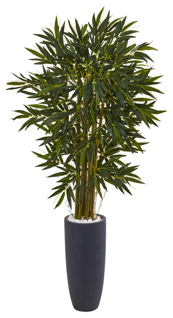 6.5' Bamboo Artificial Tree, Gray Cylinder Planter - Traditional ...