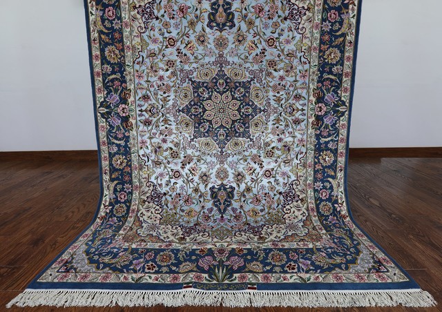 Signed Authentic Super Fine Persian Silk Isfahan Rug, 5'x8', 5' 1" X 7 ...
