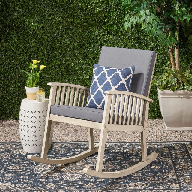 Beulah Outdoor Acacia Wood Rocking Chair - Farmhouse - Outdoor Rocking ...