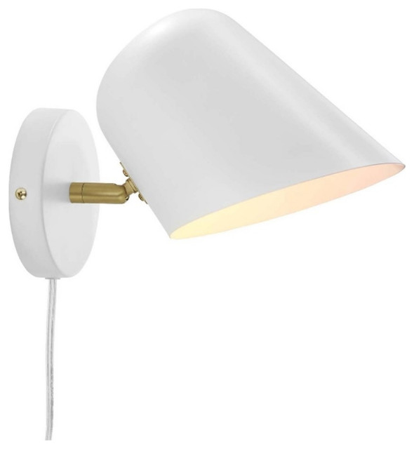 Modway Briana 1-Light Modern Metal Swivel Wall Sconce in White ...