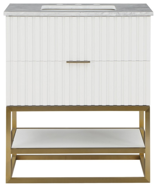 Maklaine Modern / Contemporary Rich White Finish Bathroom Vanity ...