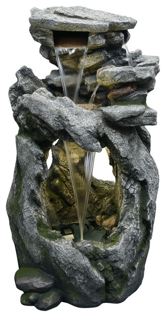 Tall Water Fountain, Unique Rainforest Waterfall With LED Lights, Brown ...