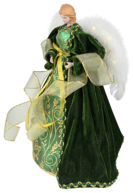 14" Green Angel with Lighted Wings Christmas Tree Topper - Modern ...