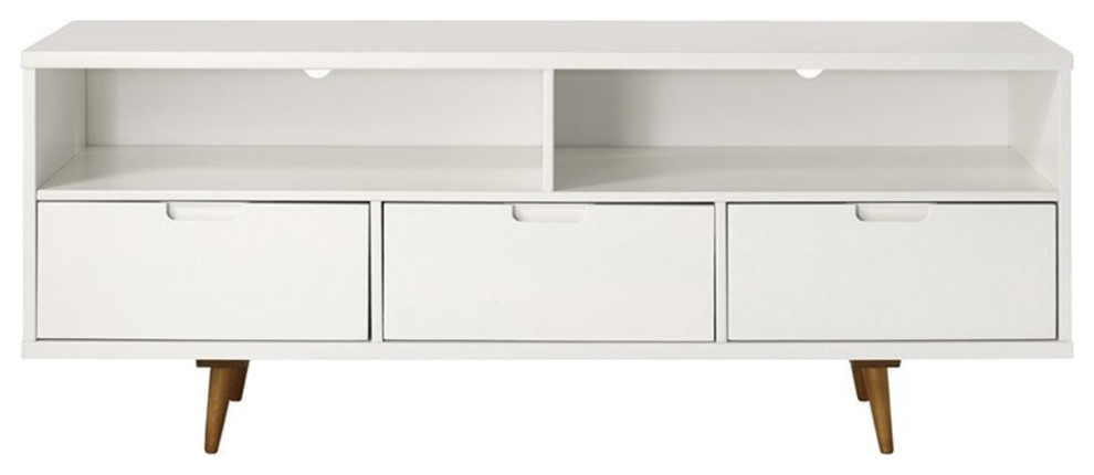 Pemberly Row 58" 3 Drawer Solid Wood TV Stand with 2-Cubbies in White ...