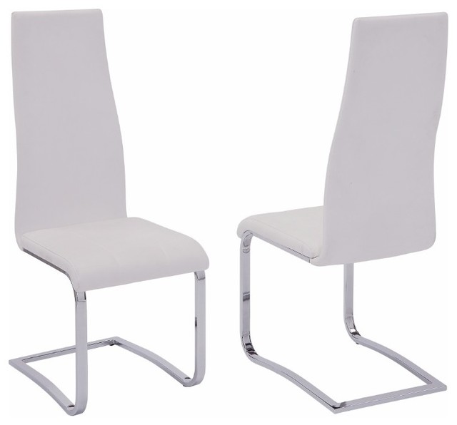 Stylish White Faux Leather Dining Chair with Chrome Legs, Set of 4 ...
