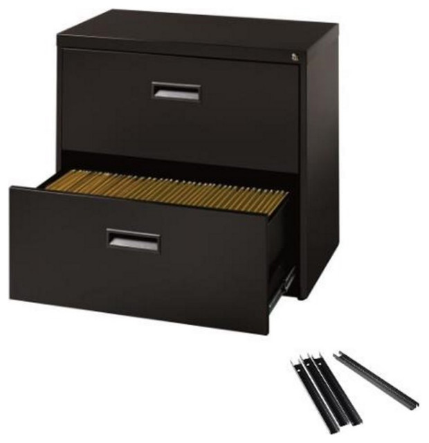 Hirsh 30"W Metal 2 Drawer Lateral File Cabinet Set Black with Front ...