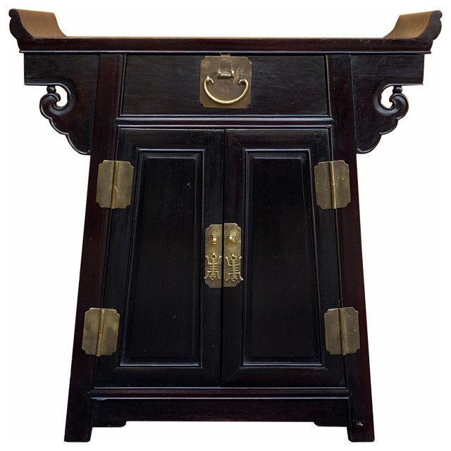 Chinese Oriental Black Lacquer Ru Yi Drawers Altar Foyer Side Table ...