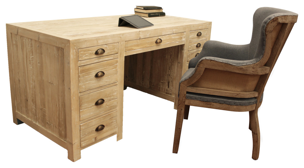 Manhattan Beach 2-Piece Office Set, 12-Drawer Desk and Grey Arm Chair ...