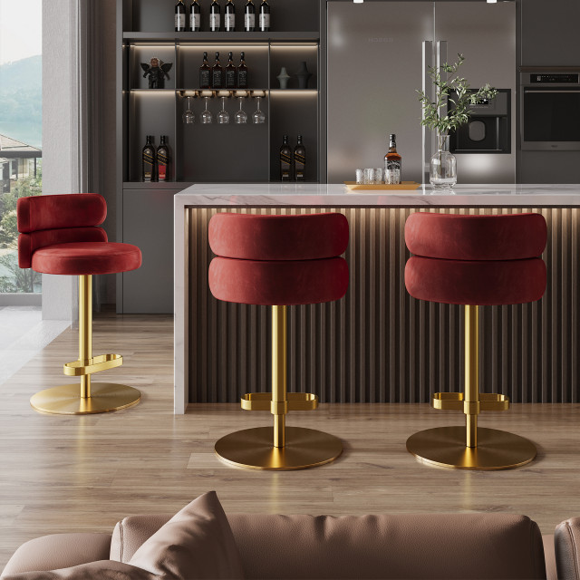 Mid-Century Modern Velvet Barstool Height Adjustable and Swivel ...