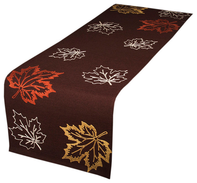 Rustic Autumn Embroidered Fall Table Runner, 16"x36" - Contemporary ...