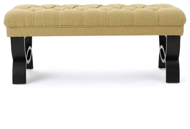 Fabric Ottoman Bench, Light Green - Midcentury - Upholstered Benches ...