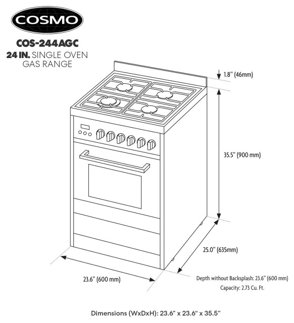 24" Single Oven Pro Style Gas Range With 4 Burner Cooktop ...