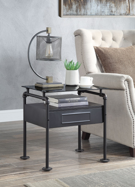 ACME Nicipolis Nightstand, Glass and Sandy Gray - Industrial ...