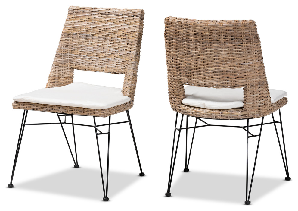 Maria 2-Piece Dining Chair Set With Cushion, Gray Natural Rattan ...