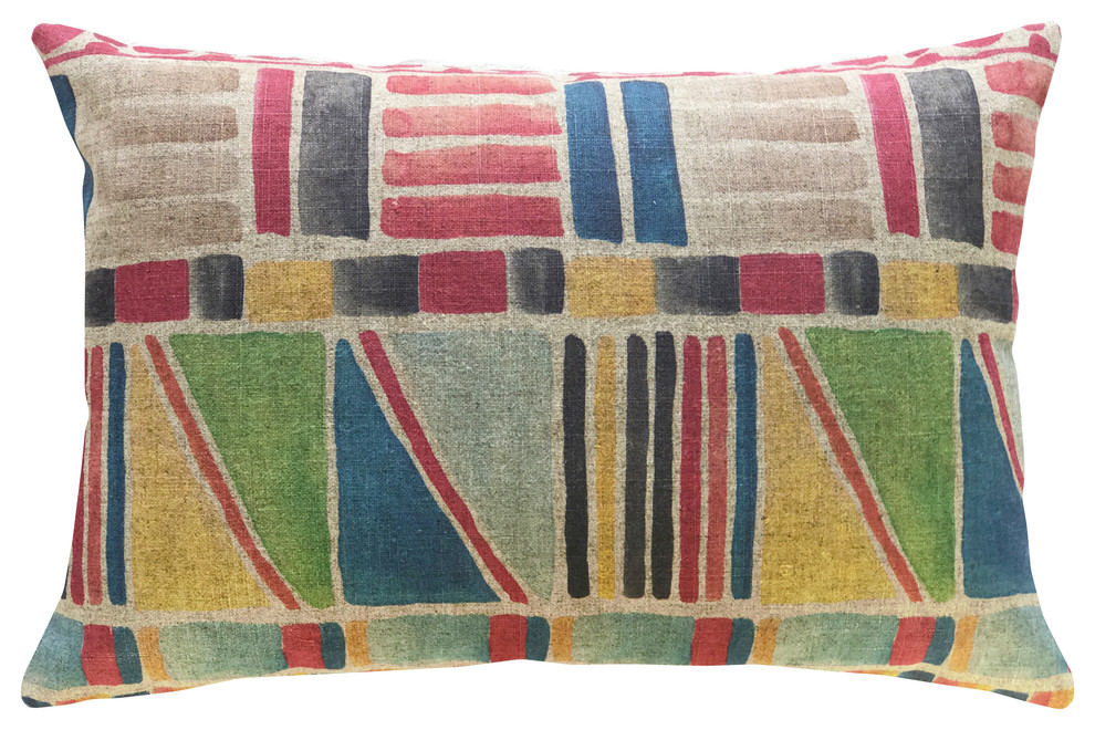 Colorful Geometric Linen Pillow, 18"x12" - Contemporary - Decorative ...