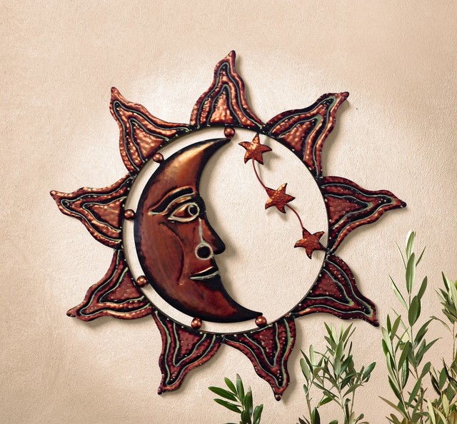 "Sun Moon Stars Celestial Face" Metal Wall Decor - Traditional - Metal ...
