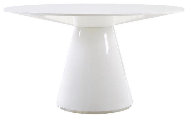 54" Contemporary High Gloss White Round Dining Table for 6 People ...