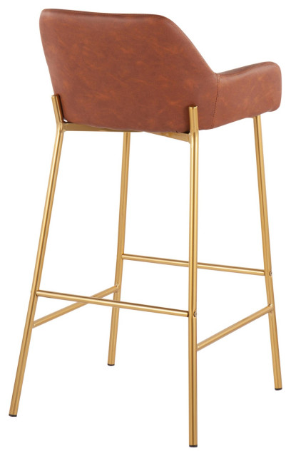 Daniella Fixed-Height Bar Stool, Set of 2, Gold Metal - Midcentury ...
