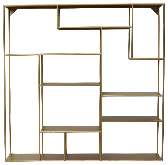 Plutus Brands Metal Wall Storage Rack, Gold Metal - Transitional ...