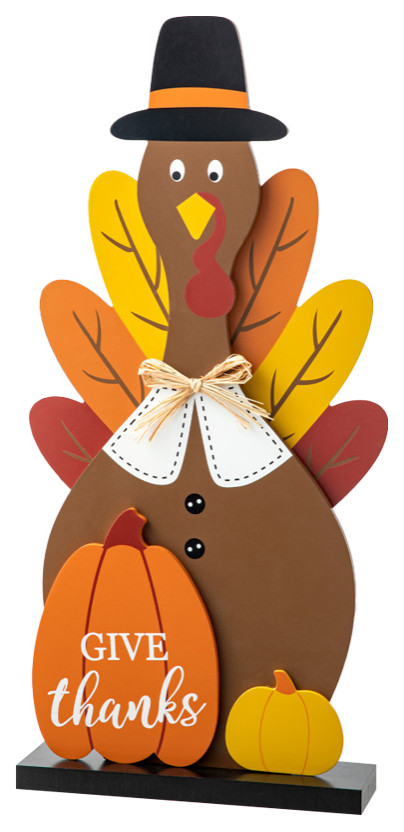 31"H Thanksgiving Wooden Turkey Porch Decor - Traditional - Holiday ...