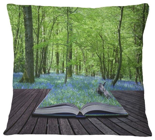 Open Book to Green Forest Landscape Throw Pillow, 18"x18 - Contemporary ...