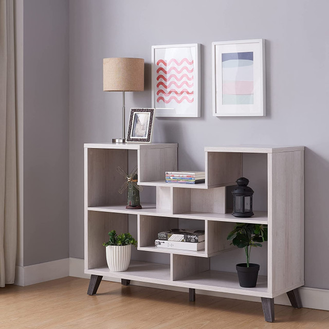 Modern Console Table, Geometric Multi Level Shelves With Open Back ...