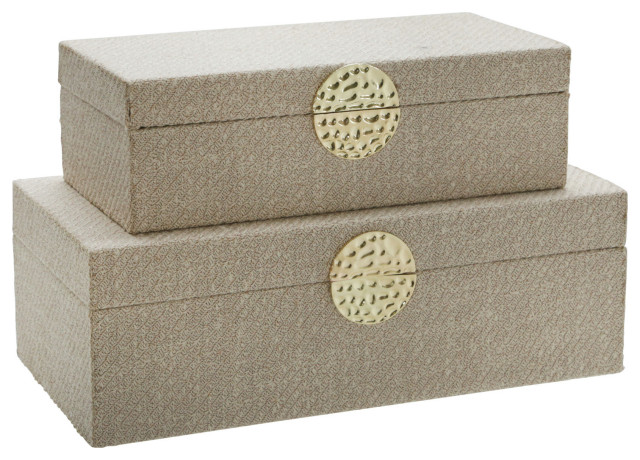 Wood, Set of 2 10/12" Boxwith Medallion, Ivory/Gold - Contemporary ...