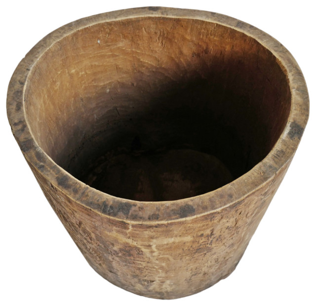 Consigned Old Naga Wood Trunk Pot - Rustic - Indoor Pots And Planters ...